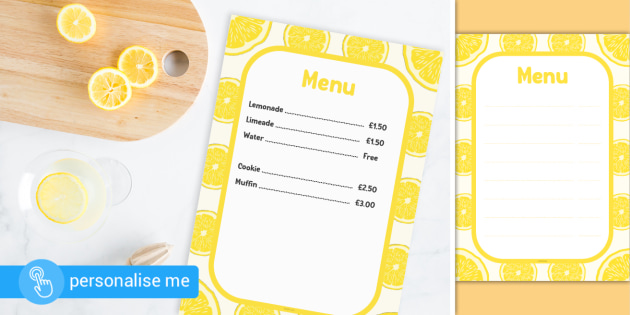 Editable Lemonade Stand Menu | Twinkl Party (Teacher-Made)