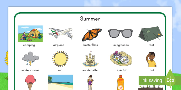 Summer Word Mat - English, vocabulary, key words, vacation