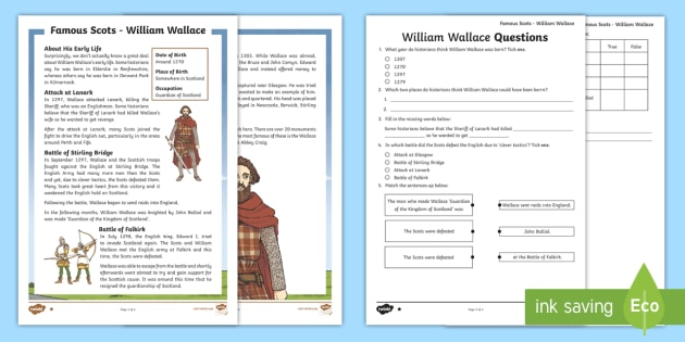William Wallace Reading Comprehension | CfE Resources