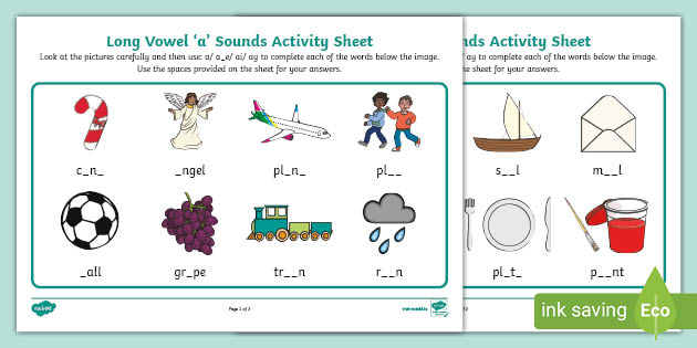 Long Vowel 'a' sound Activity Sheet (teacher made)