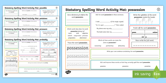Year 3 and 4 Statutory Spelling Words Activity Mat Pack 16