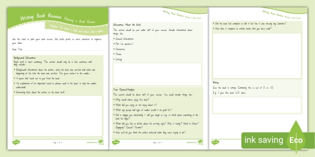 Level 3 Writing - Book Review: Planning Sheet (teacher made)