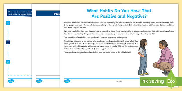 What Habits Do You Have That Are Positive and Negative? Worksheet