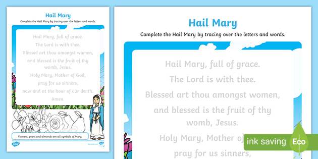 Catholic Hail Mary Tracing Activity
