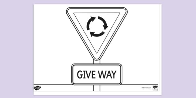 Roundabout Give Way Road Sign Colouring Sheet