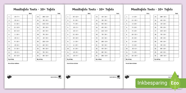10x Tafels Toets (teacher made)