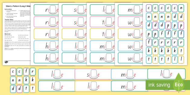 Silent e Pattern (Long i) Make a Word Game (teacher made)