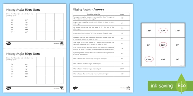 Missing Angles Bingo Game | Geometry and Measure | Beyond