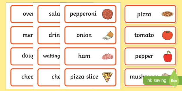 Pizza Parlour Role Play Word Cards (teacher made)