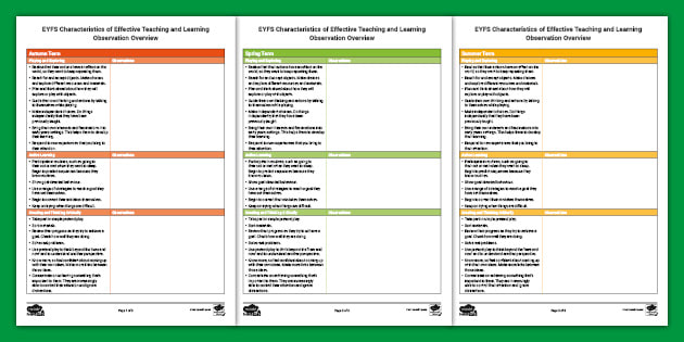 EYFS Characteristics of Effective Teaching and Learning Observation ...