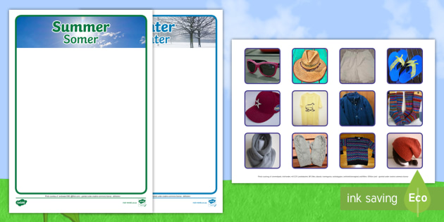Photo Summer and Winter Clothes Sorting Activity English/Afrikaans