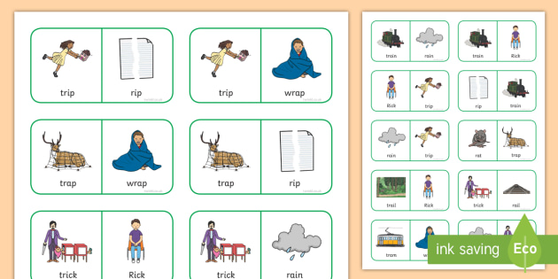 'tr' and 'r' Near Minimal Pair Dominoes (teacher made)