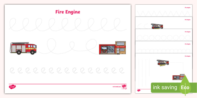 Fire Engine Pencil Control Activity Sheets (teacher made)