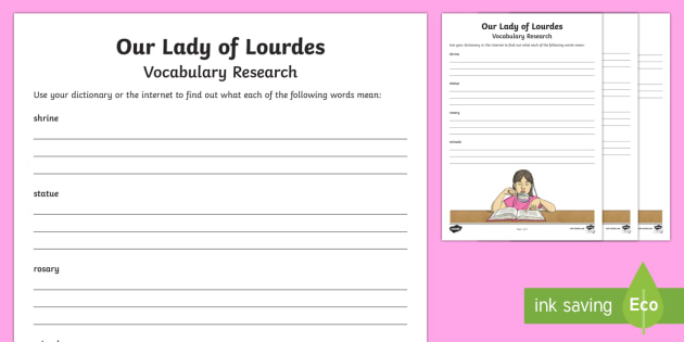 Our Lady of Lourdes Dictionary Work Worksheet / Worksheet