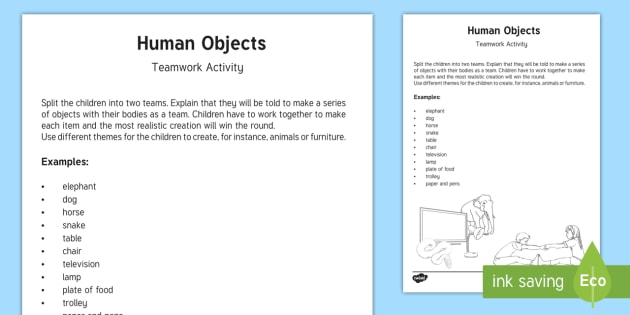 Human Objects Team Building Game - pe, gym, team challenge