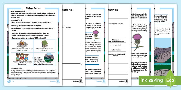 All About John Muir Differentiated Reading Comprehension Activity