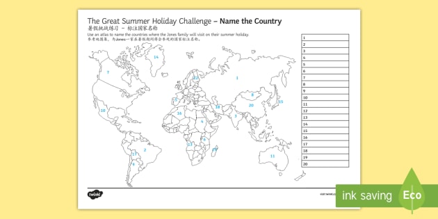 The Great Summer Holiday Challenge Worksheet English/Mandarin Chinese