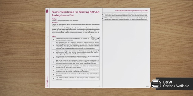 Feather Meditation for Relieving NAPLAN Anxiety Lesson Plan