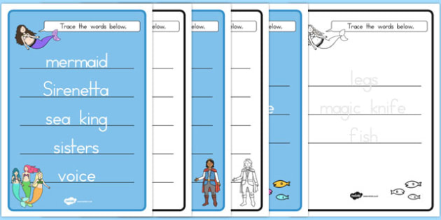 The Little Mermaid Trace the Words Worksheet (teacher made)