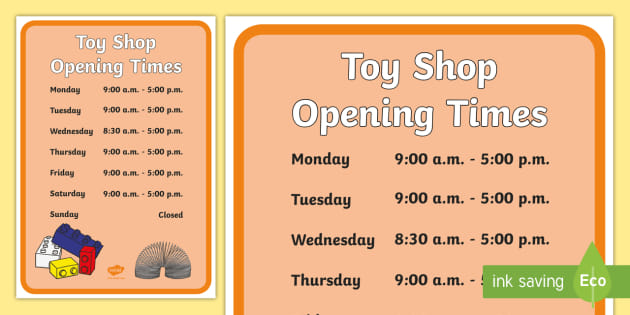 Toy Shop Opening Times teacher Made Toy Shop Opening Times teacher Made