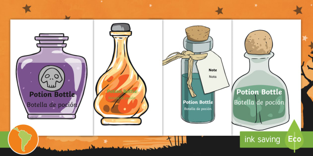 Editable Halloween Potion Bottles English/Spanish