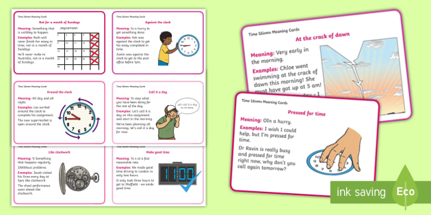 Time Idioms Meaning Cards - time idioms, meaning, cards, time