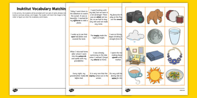 Inuktitut Vocabulary Matching Activity (teacher made)