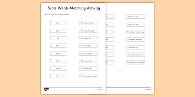 Scots Words Cut and Paste Matching Activity - CfE, Scotland, History, Scots