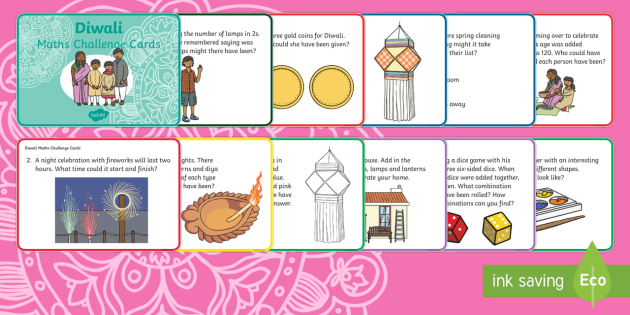 F-2 Diwali Maths Challenge Cards - Problem, Solving, Open Ended