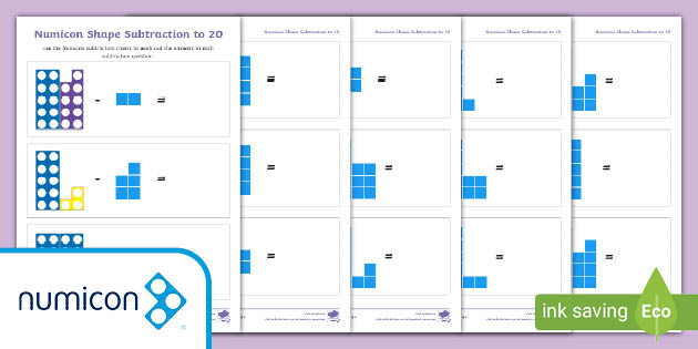 Numicon Shapes Subtraction within 20 Worksheets