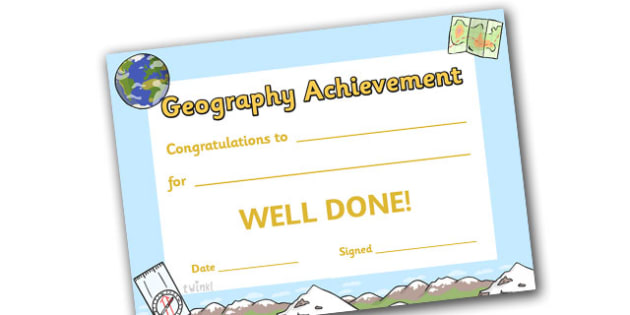 FREE! - Geography Achievement Certificate (teacher made)