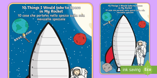 What Would I Take to Space Rocket Writing Frame - English/Italian - What