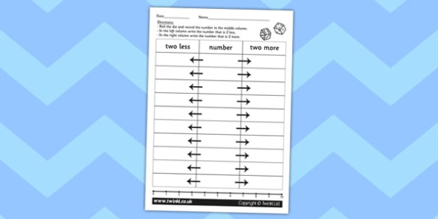 Two More Two Less Dice Activity Worksheet