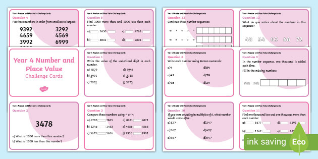 Year 4 Number and Place Value Challenge Cards