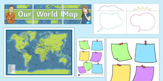 KS2 World Map Display Pack - Twinkl - Geography
