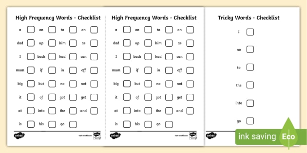 Phase 2 High Frequency Words and Tricky Words A5 Checklist