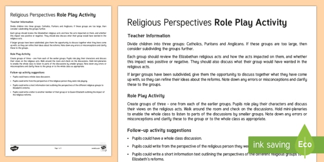 Religious Perspectives Role Play Activity
