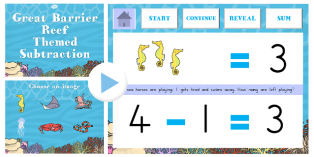 Great Barrier Reef Themed Subtraction PowerPoint - australia