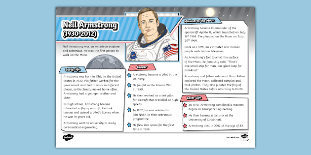 Book Report On Neil Armstrong Neil Armstrong Fact Cards Primary