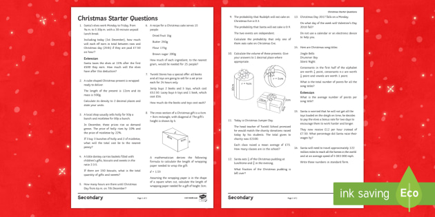 Maths Christmas Starter Quiz Questions - christmas, maths