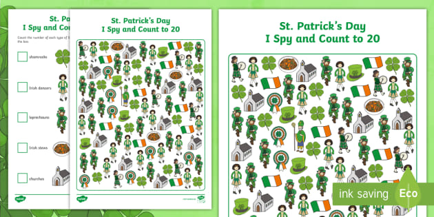 St. Patrick's Day I Spy and Count Activity to 20