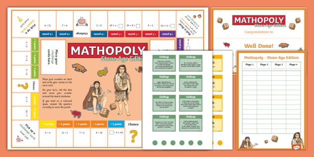 Stone Age Themed Times Table Mathopoly Board Game