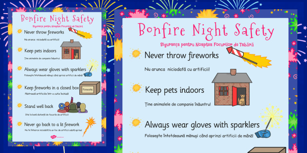 Bonfire Night Safety Posters Romanian Translation