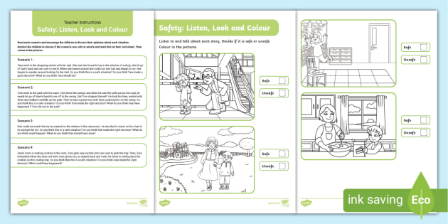 Listen, Look and Colour Safety Activity Page (teacher made)