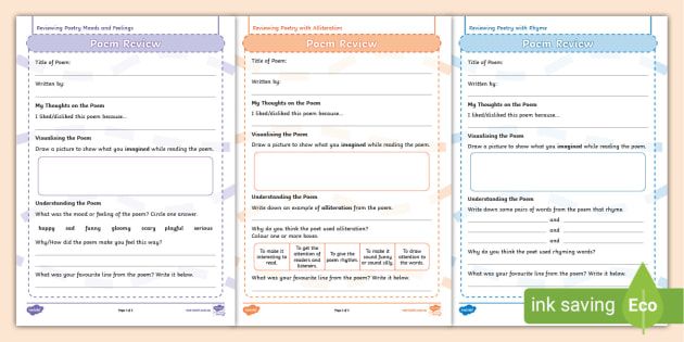 Poem Analysis and Review Worksheets | F-2 Poetry