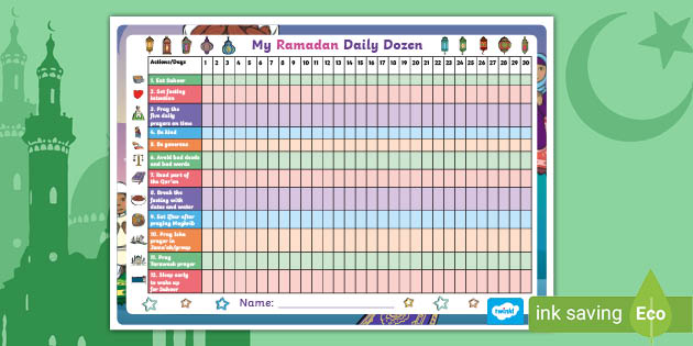 The Ramadan Daily Dozen Chart (teacher made)