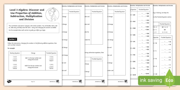 Algebra 1 Properties Worksheet Algebra 1 Numbers/Properties Lesson 3:
