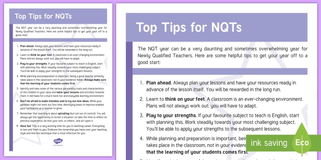 ROI NQT Top Tips for NQTs Information Cards (teacher made)