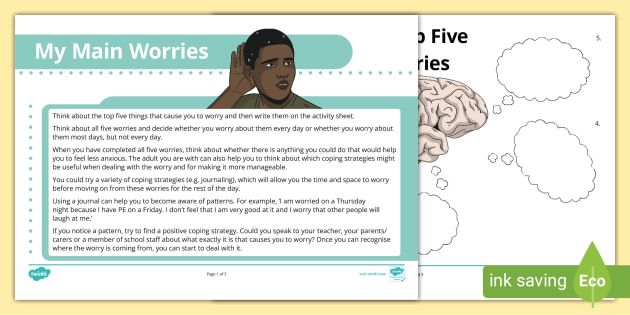 Older Learners: My Main Worries | Managing Worry Worksheets