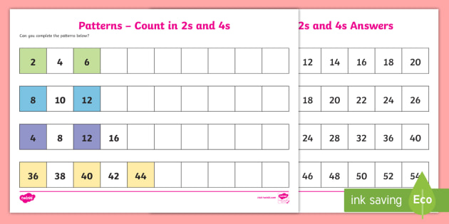 Pattern - Count in 2s and 4s Worksheet / Worksheet